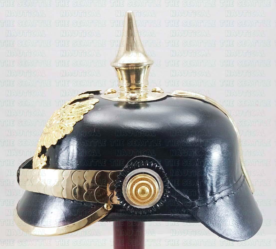 Imperial German Cap Spiked Prussian Officer Pickelhaube Leather Helmet ...