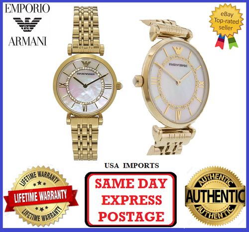 Emporio Armani AR1907 Gianni T-Bar Gold and White Pearl Womens Wrist ...