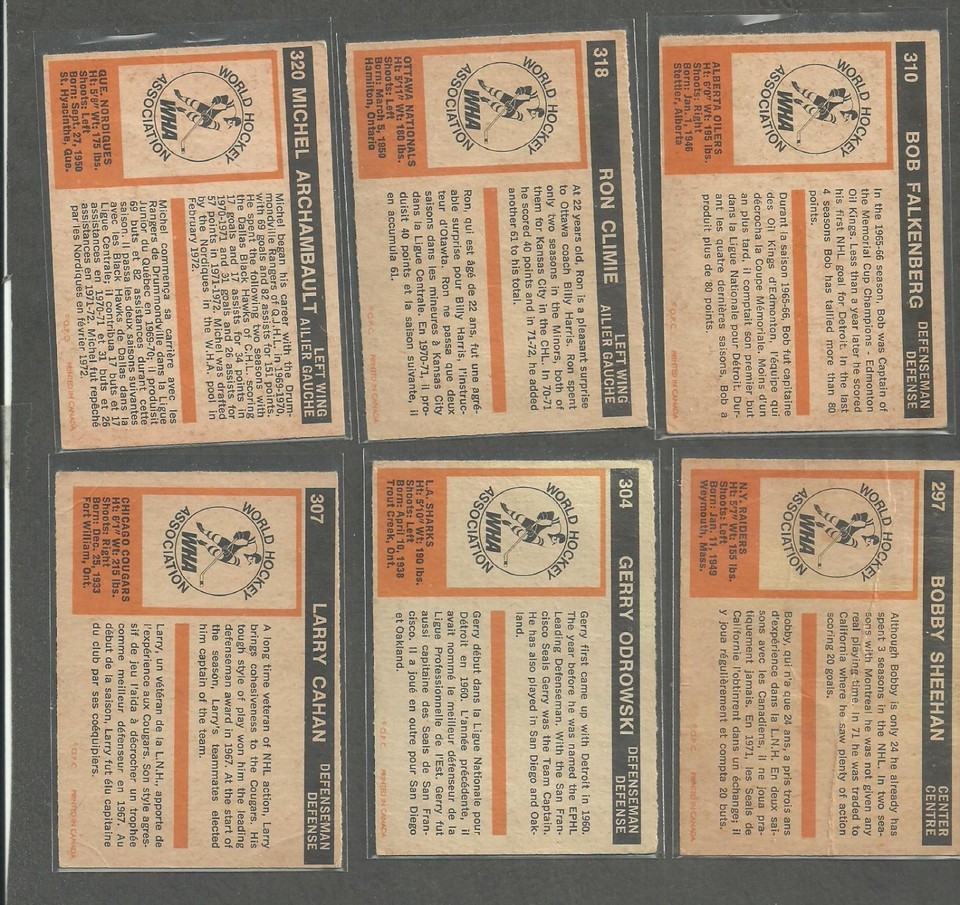 1972-73 OPC HOCKEY CARD LOT OF 15 HIGH NUMBER WHA CARDS RARE | eBay