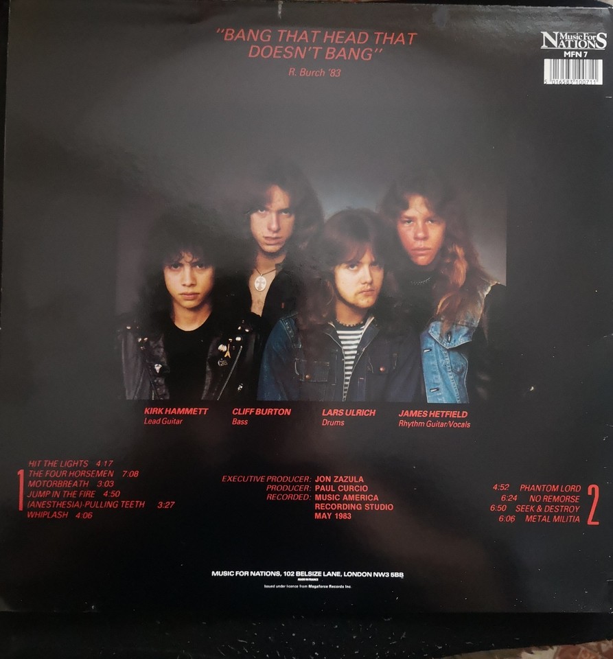 Metallica Kill 'Em All' Vinyl 33 RPM LP Record Original Pressing 1983 ...