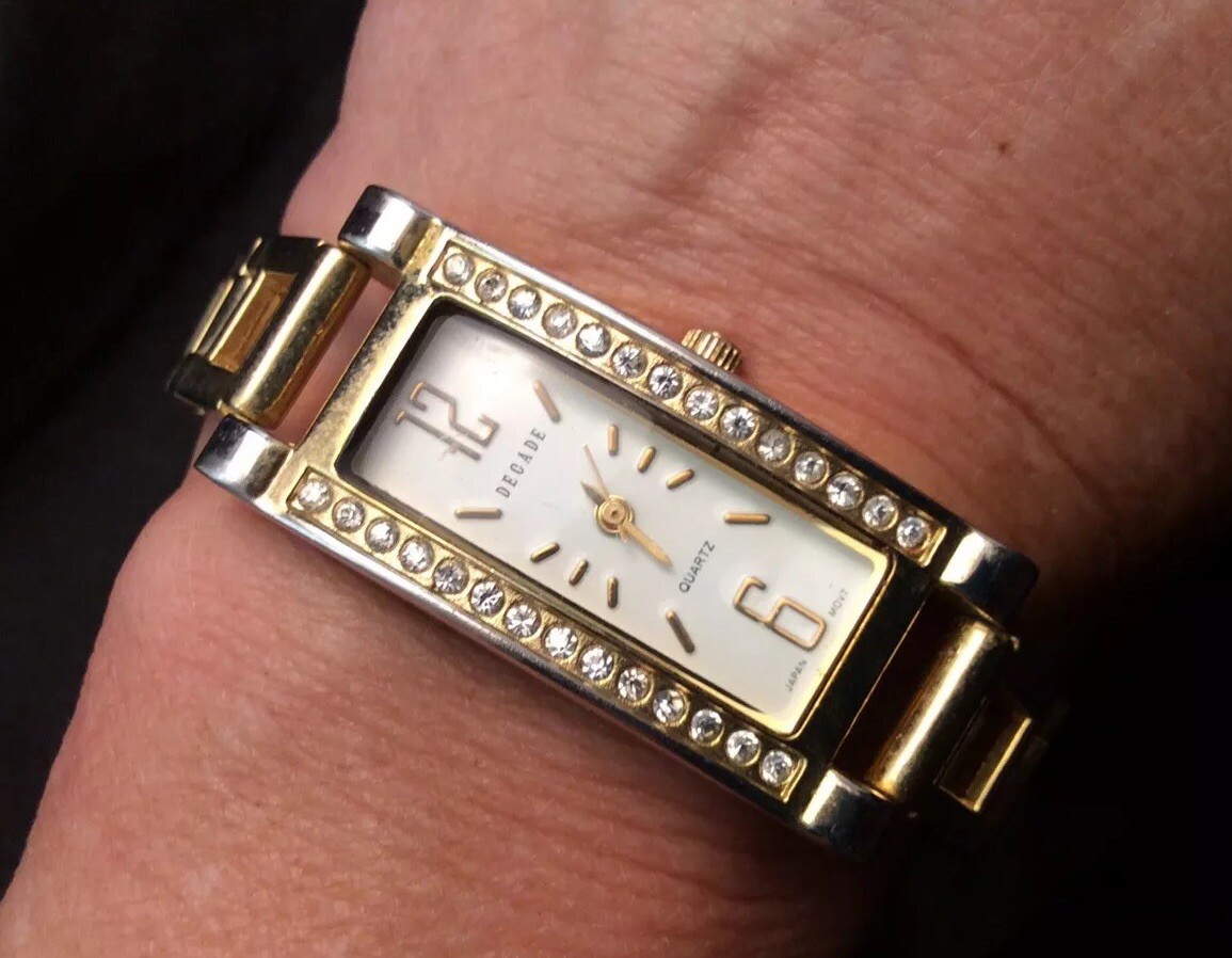 Decade Women's Gold Tone Open Link Bracelet Quartz Watch With ...