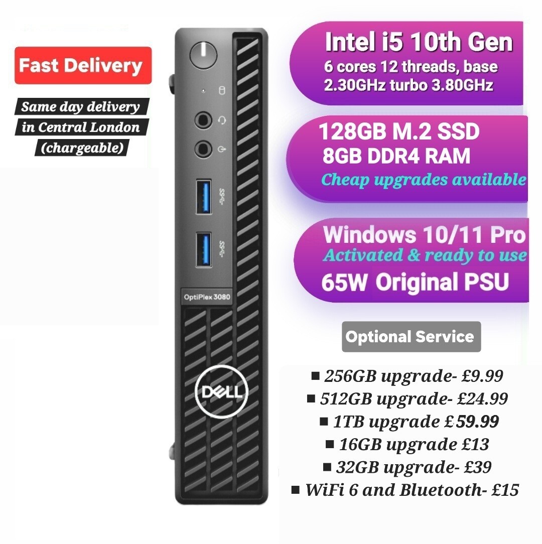 Dell Ultra Small Desktop PC i5 10500T 3.80 GHz 8GB 128GB M2 SSD Windows ...
