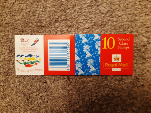 GB Stamp Booklet SG HC16 10 x2nd Class Questa OLYMPIC logo on back ...