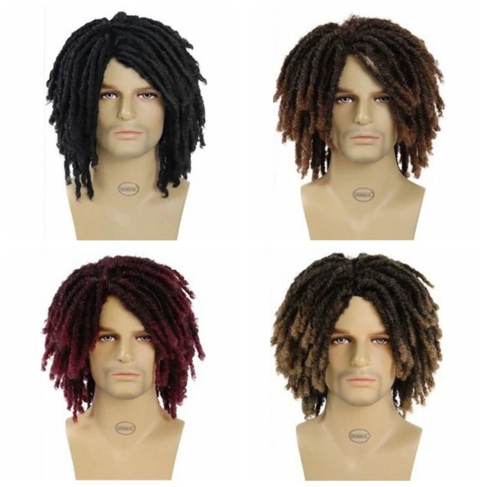 Brown Mix Short Braided Wig Rasta Dreadlocks Wig Crochet Twist Hair for ...