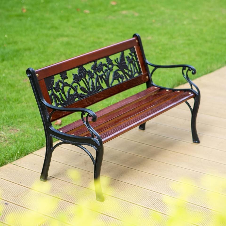 Outdoor Kids Bench Patio Mini Garden Bench Wooden Cast Iron Porch Park ...