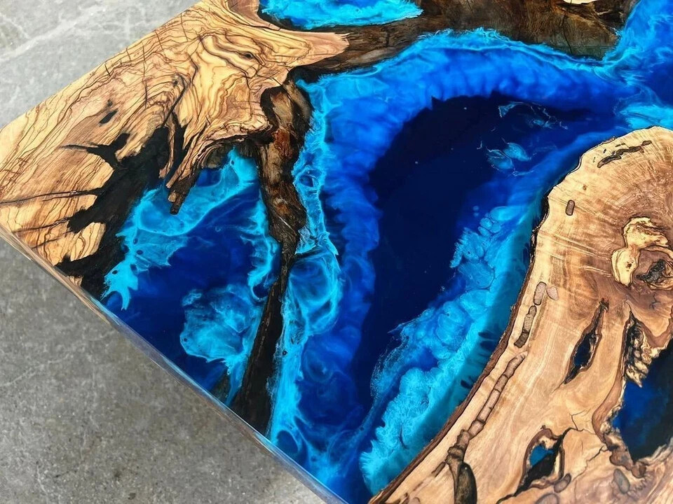 Ocean Blue Epoxy River Table ? Live Edge Walnut Wood Handmade | eBay