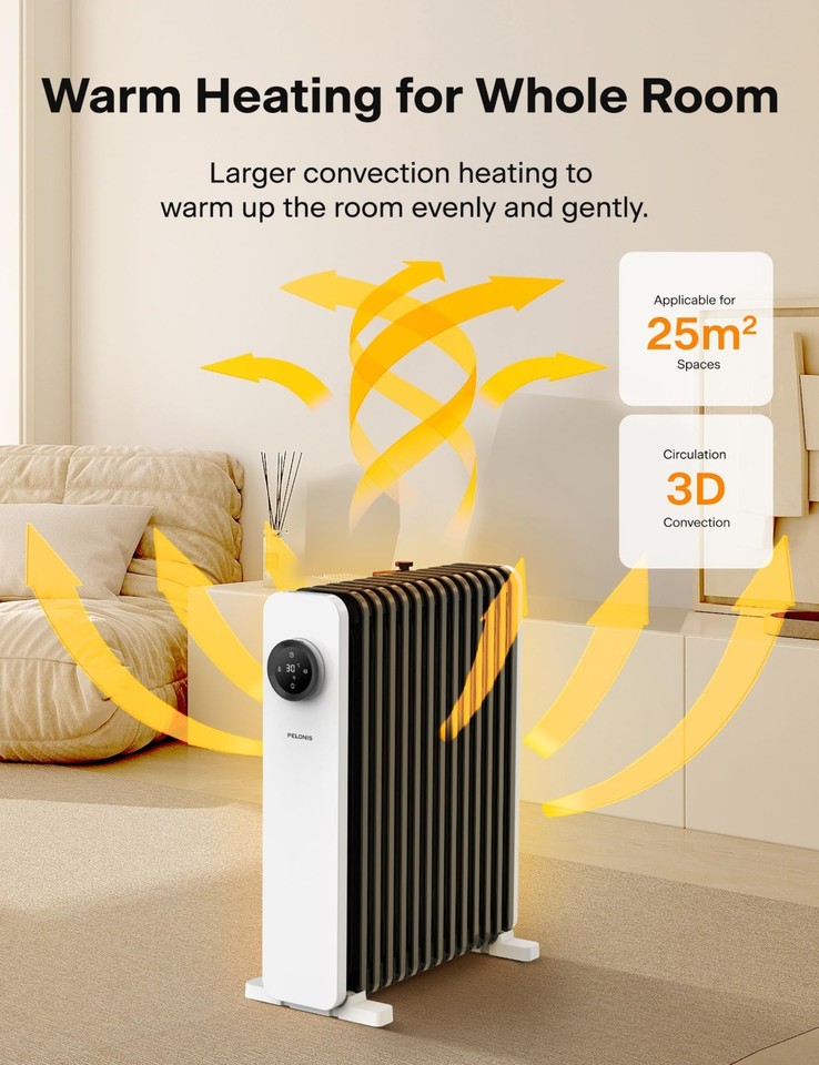 PELONIS Oil Filled Radiator with 3 Heat Settings, Electric Radiator ...