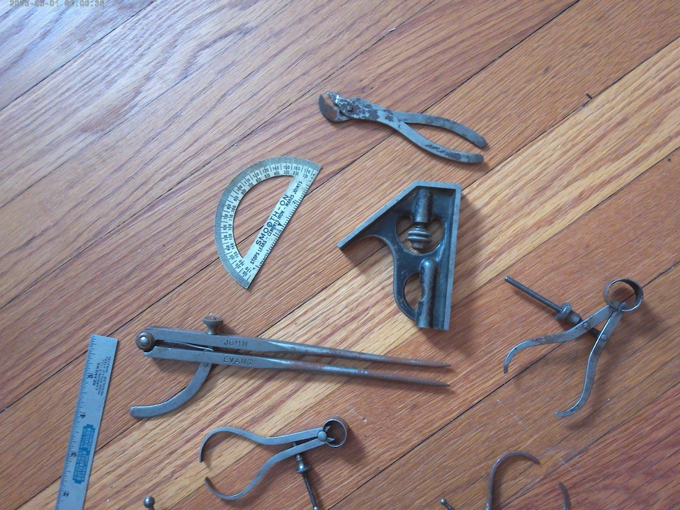 Lot of 11 pieces VINTAGE MACHINIST TOOLS SQUARE DIVIDERS CALIPERS RULES ...
