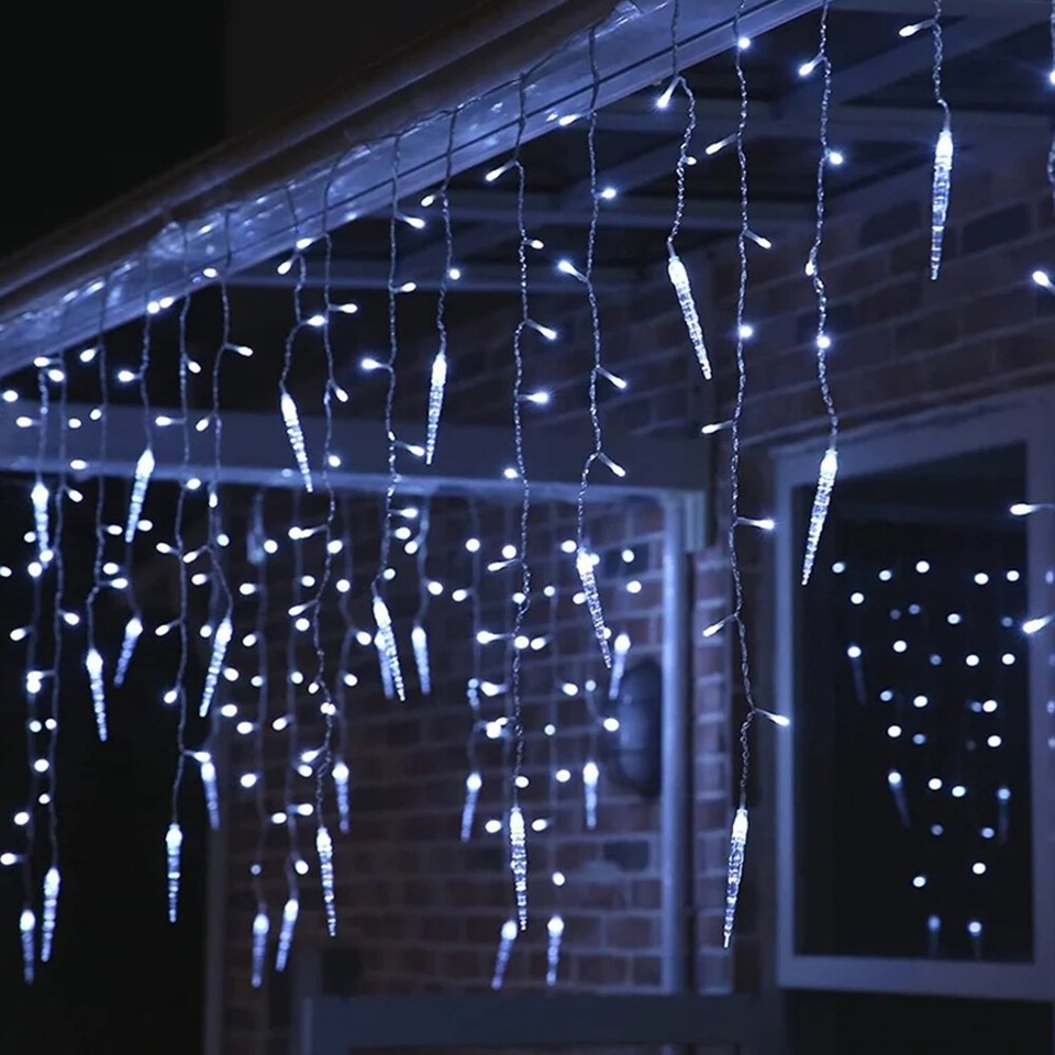 Christmas LED Icicle Falling Rain Curtain Fairy String Lights Outdoor ...