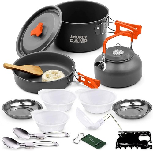 17-PC Compact Camping Cookware Mess Kit - Non-Stick Outdoor Cooking Set ...