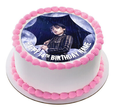 EDIBLE Wednesday Addams Family Cake Topper Wafer Paper Round 7.5" uncut ...