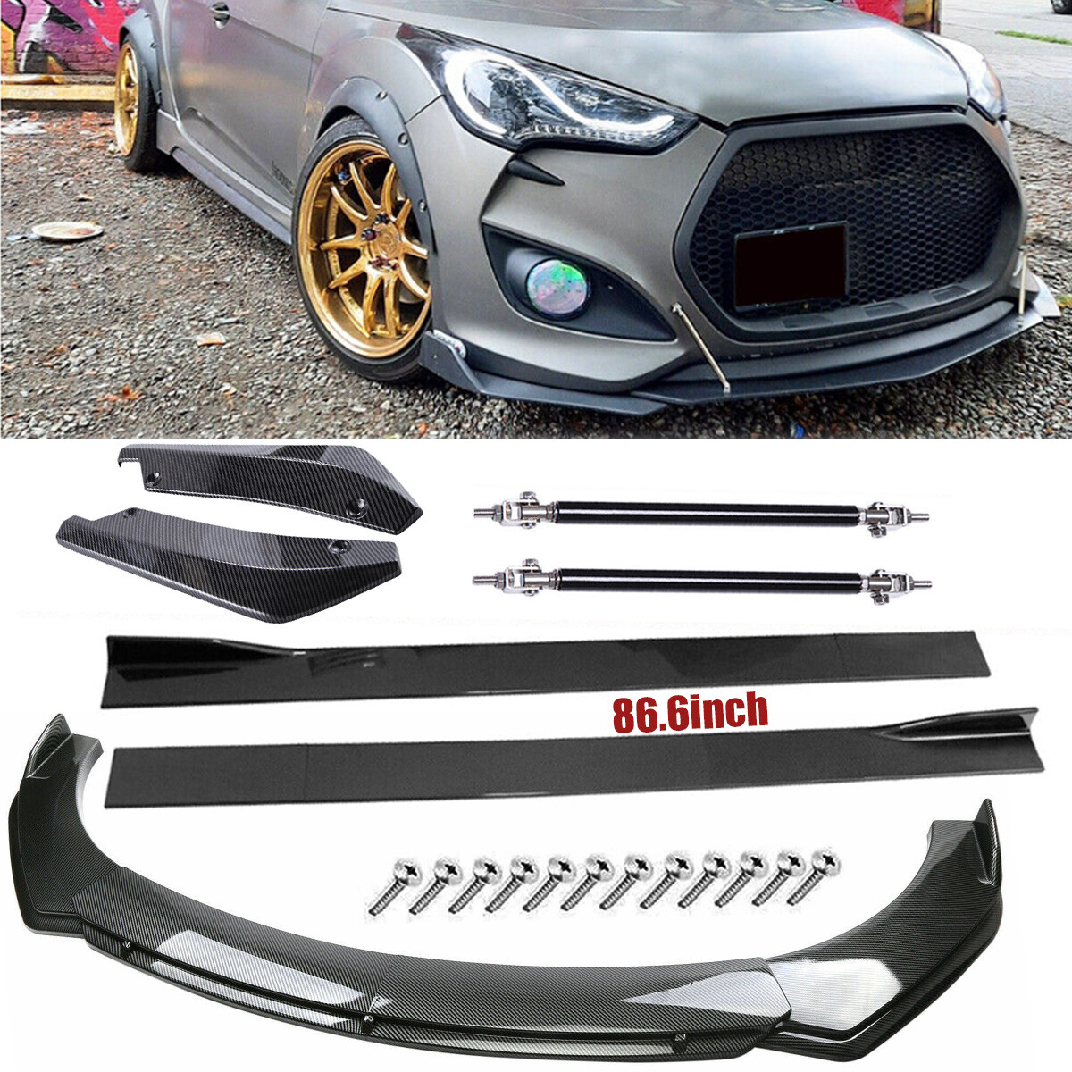 Carbon Fiber Front Bumper Lip /Side Skirt Strut Rods For Hyundai ...