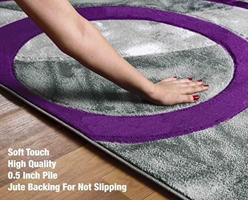 GLORY RUGS Area Rug Modern 5x7 Purple Circles Geometry Soft Hand Carved ...