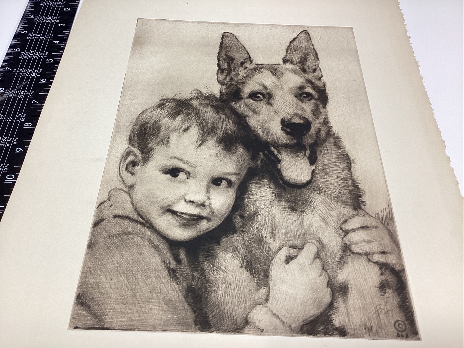 ART PAPER ETCHING PLATE Original Print J. KNOWLES HARE Boy Posing ...