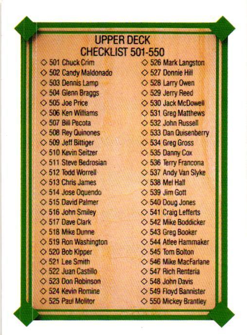 1989 Upper Deck #699 Checklist: 501-600 | eBay