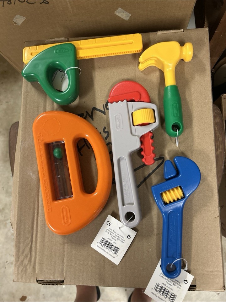 Little Tikes Vintage Tool Lot of 5 Hammer Pliers Wrench Level Ruler New ...