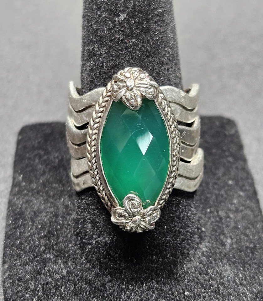 SARDA 925 SS Marquise Checkerboard Green Onyx Ring with 2 Matching ...