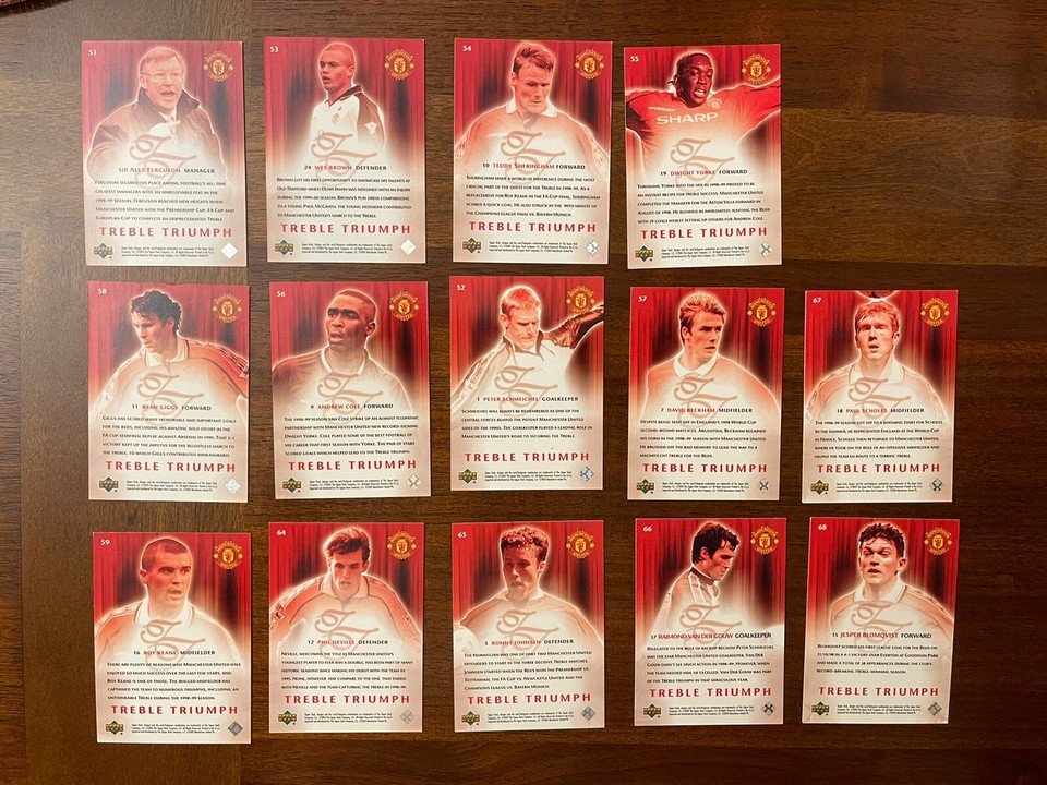Manchester United TREBLE TRIUMPH Upper Deck Card 2002 Set Of 14 Beckham ...