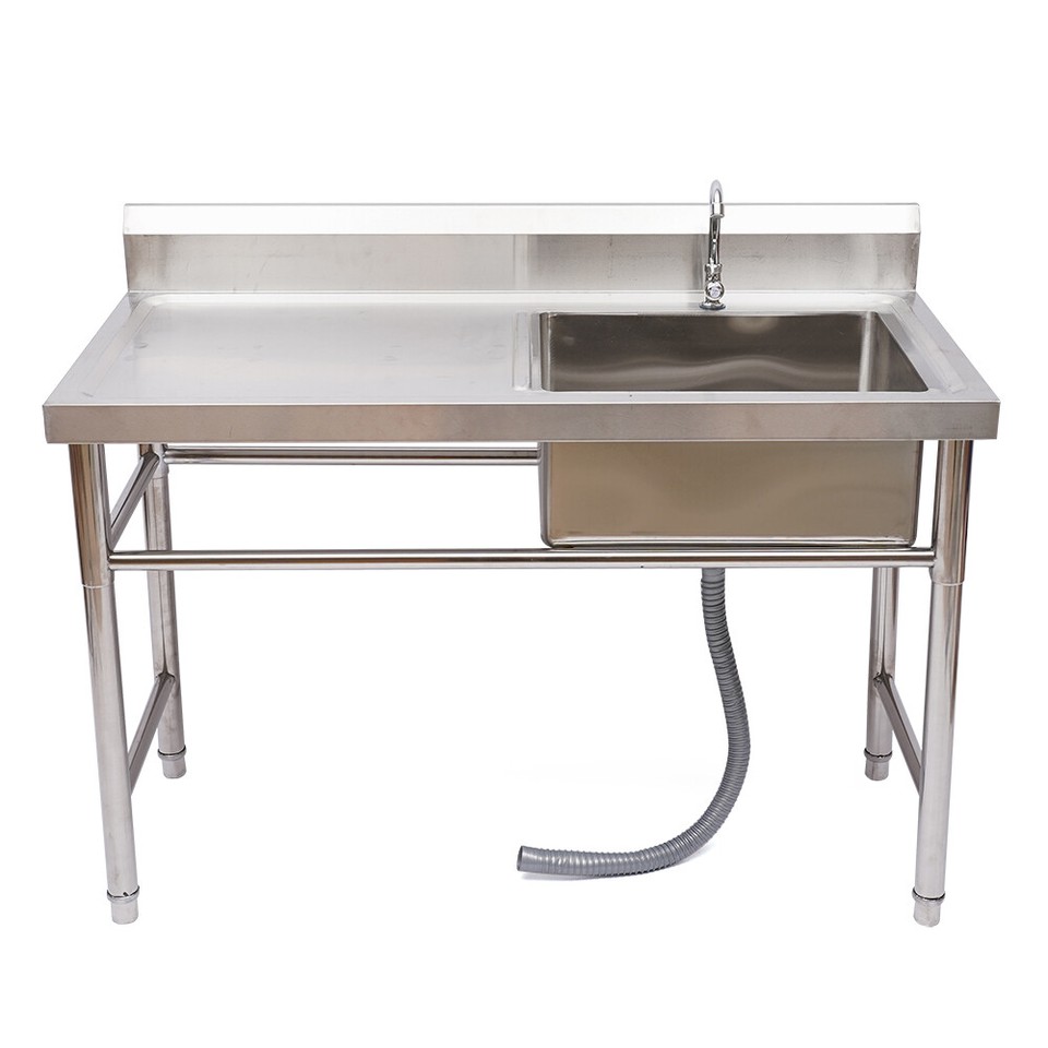 Commercial Kitchen Sink Prep Table w/ Faucet Stainless Steel Single ...