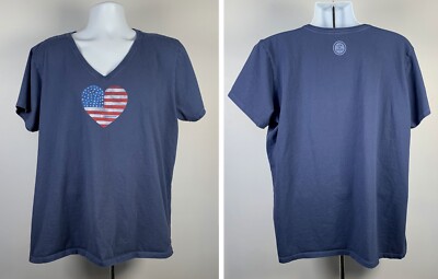 Life is Good Patriotic Heart Stars & Stripes Crusher T Shirt Womens XXL ...