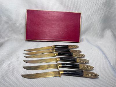 SIAM Thailand Vtg Brass Wood Deity Hindu God Knife Set Of 6 In Original ...