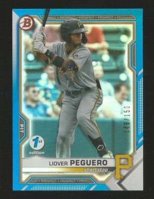 2021 Bowman Draft 1st Edition Liover Peguero Pirates RC Blue Foil Rare ...