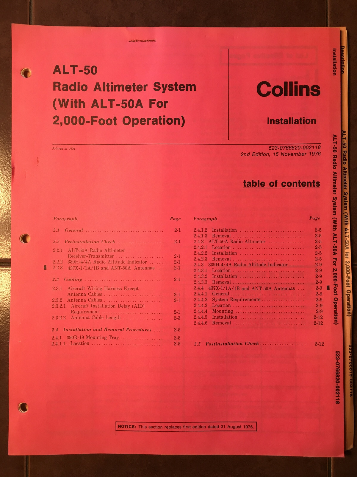 Collins ALT-50 with ALT-50A for 2,000' operation install manual | eBay