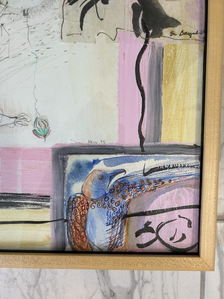 Vintage Abstract Painting Mixed Media Collage Art Framed By Listed ...