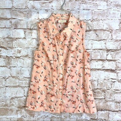 ModCloth Peach Floral Print Sleeveless Button Front Too Size XS | eBay