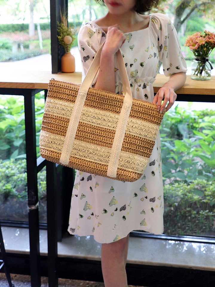 Boho Women Weave Woven Bag Handbag Striped Shoulder Bag Leisure Tote ...