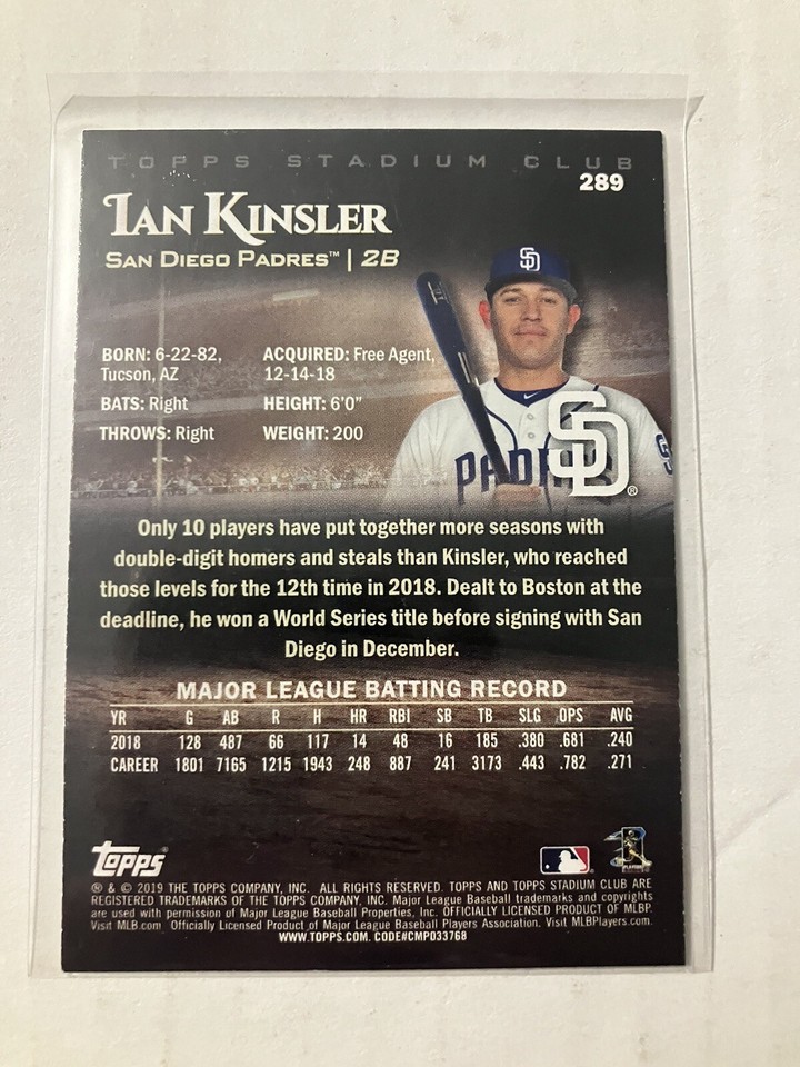 2019 Topps Stadium Club 1st Day Issue IAN KINSLER #289 Base San Diego ...