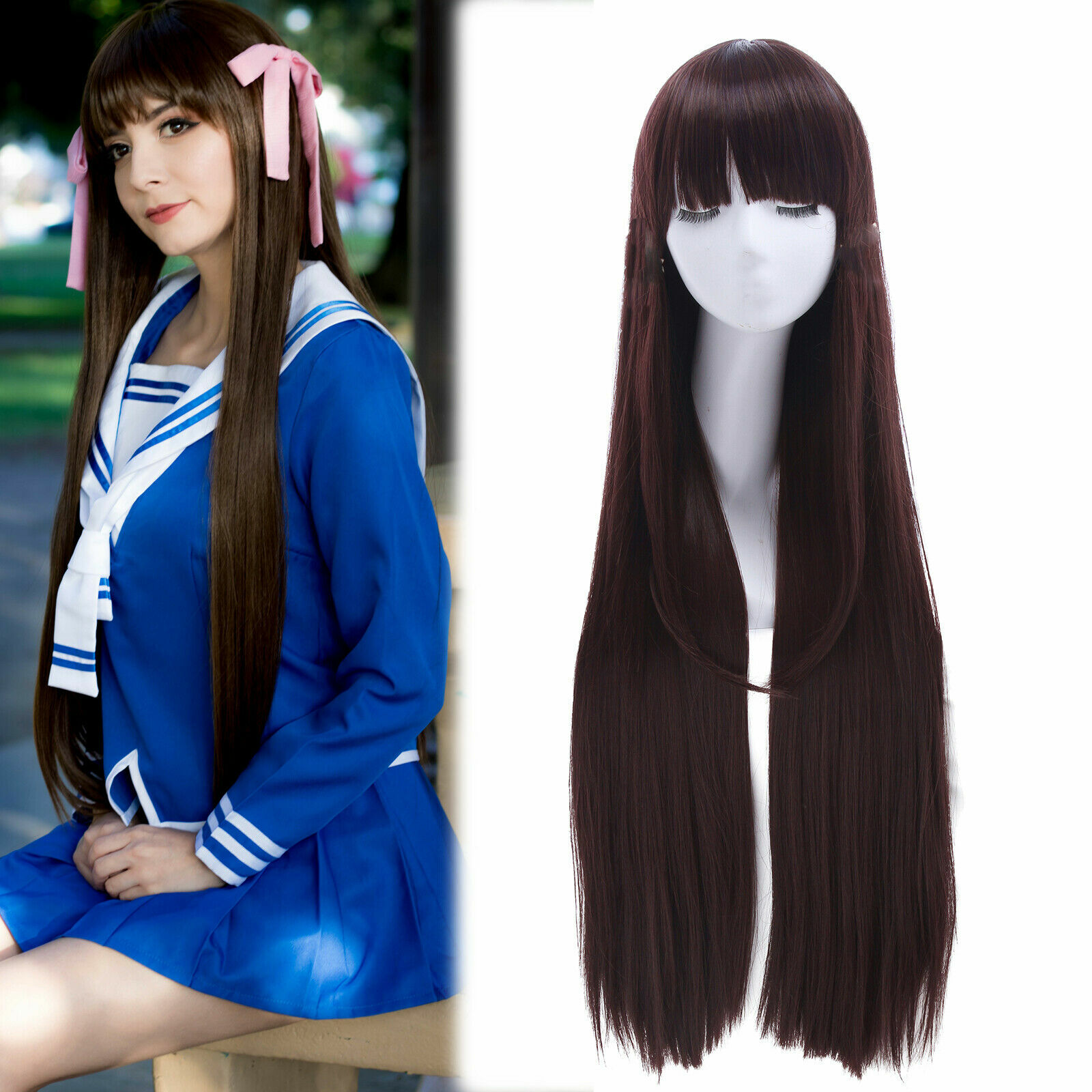 Fruits Basket Tohru Honda Cosplay Wig Long Dark Brown Straight Bangs ...