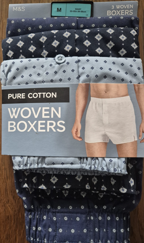 Marks & Spencer 3 Pack Pure Cotton Woven Boxers Button Fly Blue Mix Medium 33-35 | eBay