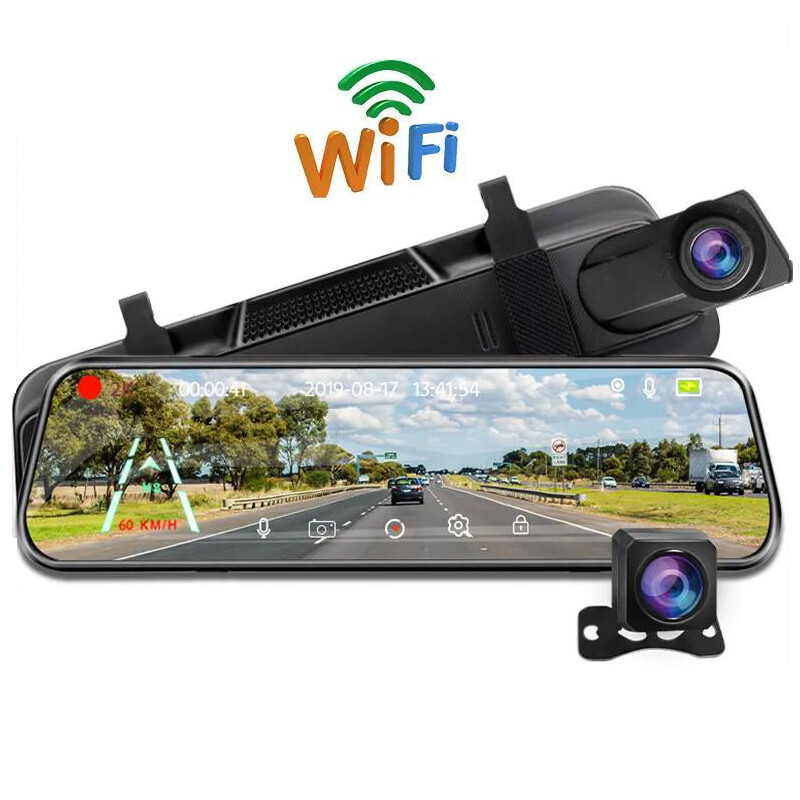 10 inch GPS Dual Lens Auto Dash Cam Rear View Mirror Backup Camera DVR ...