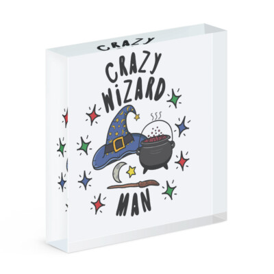 Crazy Wizard Man Stars Acrylic Photo Block Frame Funny Joke Magical ...