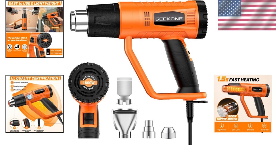Ergonomic 1800W Heat Gun with Quick Heat, Overheat Protection & Storage ...