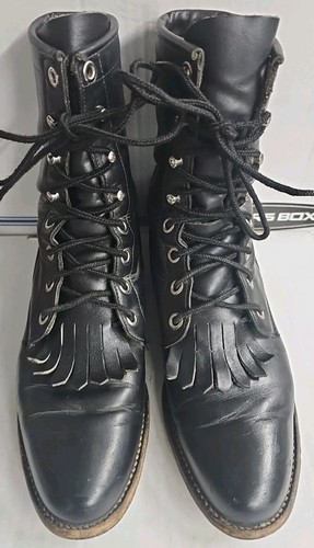 Vintage Justin Black Leather Boots Kiltie Ropers Style Lace Up USA Size ...