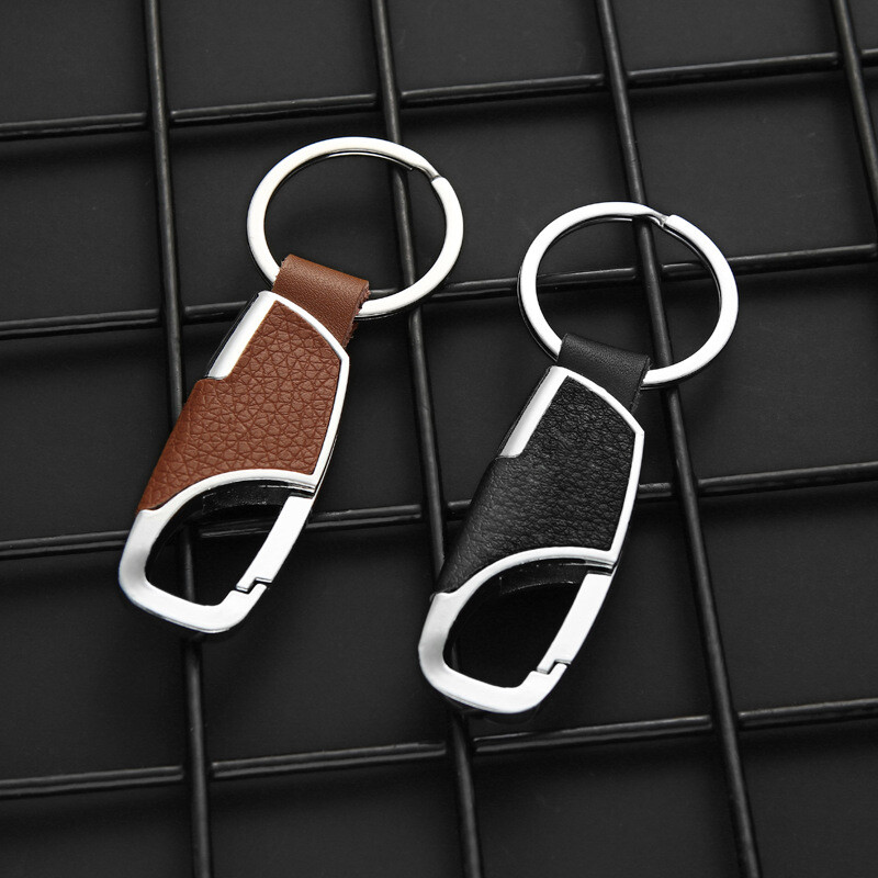 Luxury Leather Men Keychain Black Clasp Creative DIY Keyring Holder Car ...