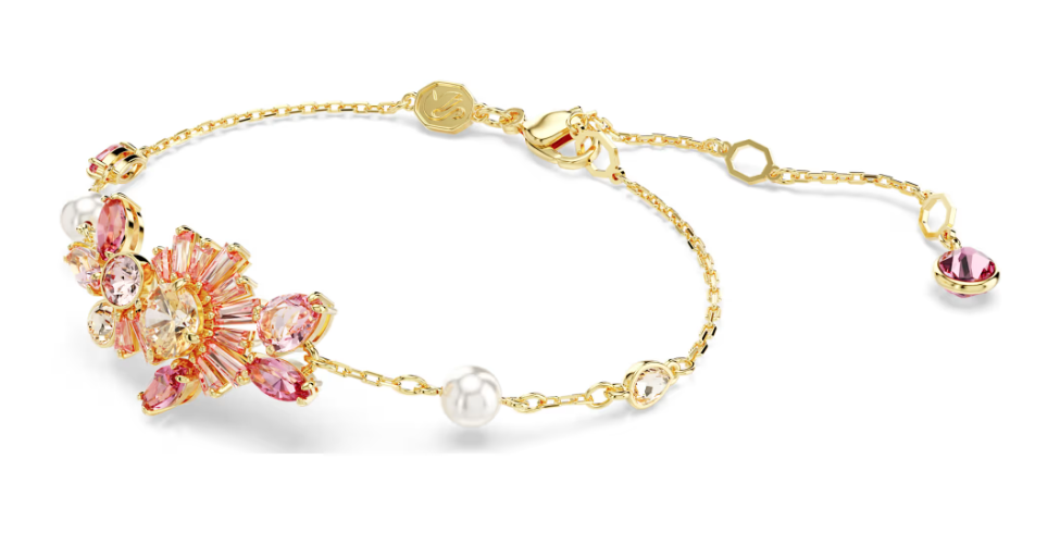 Swarovski Gema bracelet Crystal pearl, Flower, Pink, Gold-tone plated ...