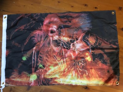 Fantasy skull occult sign wall hanging bar Mancave flags demon devil ...