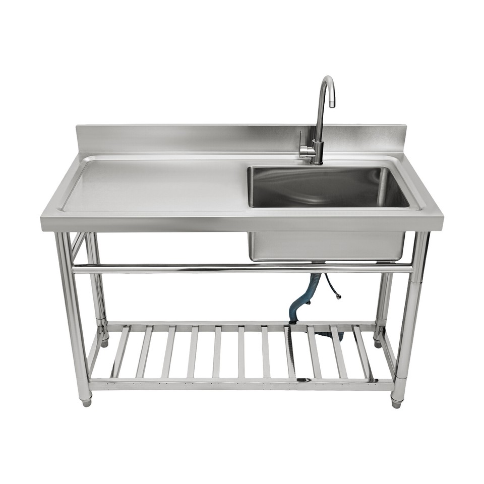 47" Commercial Kitchen Sink Prep Table w/ Faucet Stainless Steel 1 ...