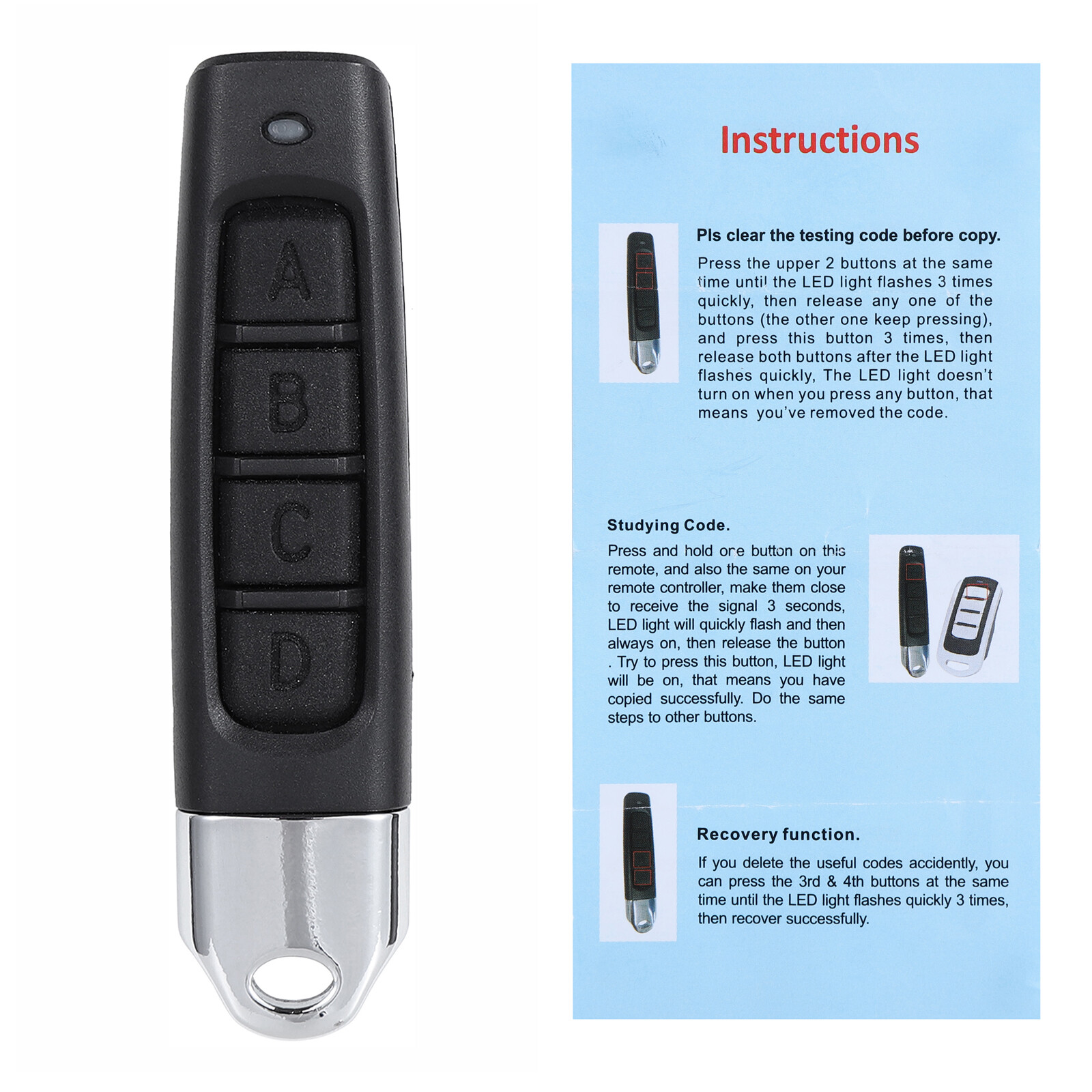 4x 4-in 1 Remote Control Duplicator 433MHz Smart Wireless Gate Switch ...