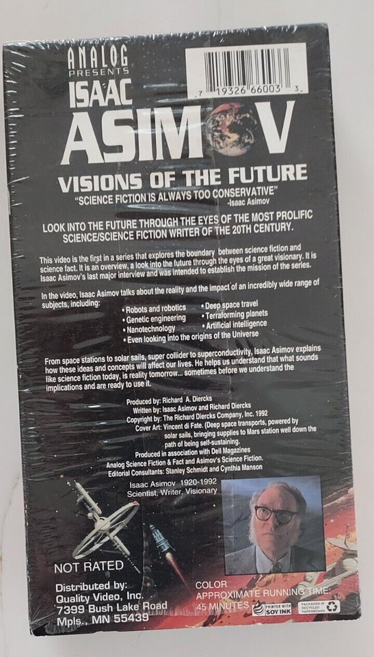 Isaac Asimov, Visions of the Future, Volume 1, VHS, 1992, Last Major ...