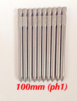 10pc 100mm Long Magnetic PH1 Phillips Head Screw Bit Impact Driver ...