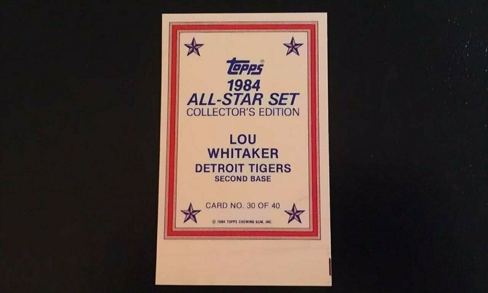Lou Whitaker Detroit Tigers 1984 Topps All-Star GLOSSY PROOF RARE | eBay