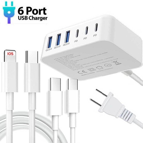 6 Port USB Hub Fast Wall Charger Station Multi-Function Desktop AC ...