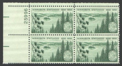 Vintage Unused US Postage Block 3 Cent Stamps MINNESOTA STATEHOOD 1858 ...