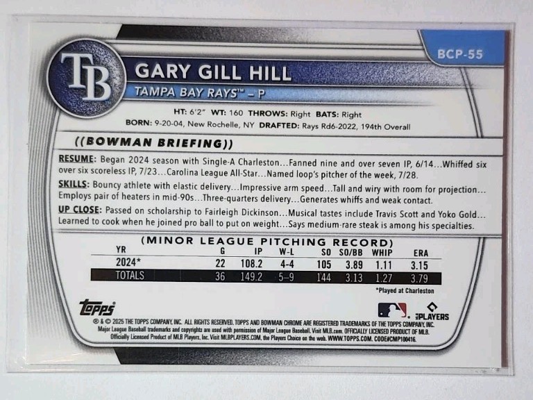 Gary Gill Hill 1st Snakeskin Bowman 2025 Topps Bowman Baseball | eBay