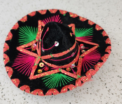 Mexican Sombrero Mariachi Hat Mini Small Velour Sequins Black Toy Doll ...