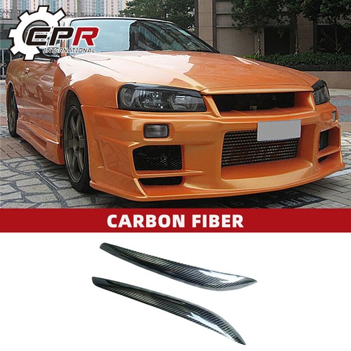 For Nissan Skyline R34 GTR Carbon Fiber Front Headlight Eyebrow Eyelid ...